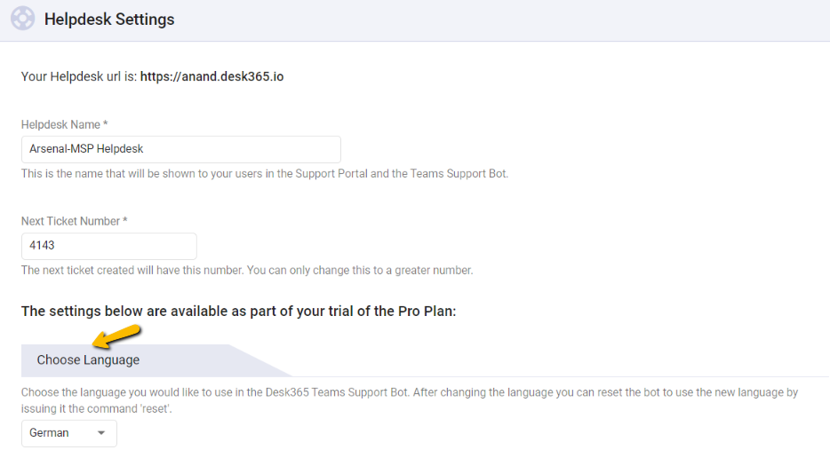 How to change the language in the Desk365 Teams Support Bot | Desk365
